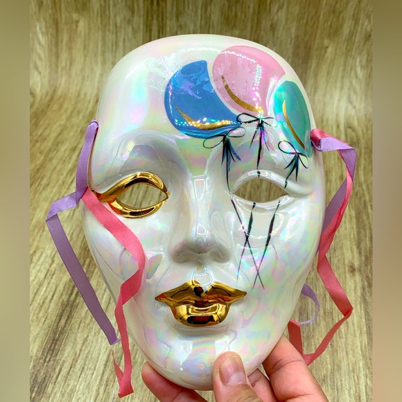 Art | Vintage Mardi Gras Porcelain Ceramic Painted Face Mask Wall ...